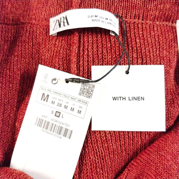 Zara | Pants & Jumpsuits | Zara Knit Linen Blend Wide Leg Culottes Rust ...